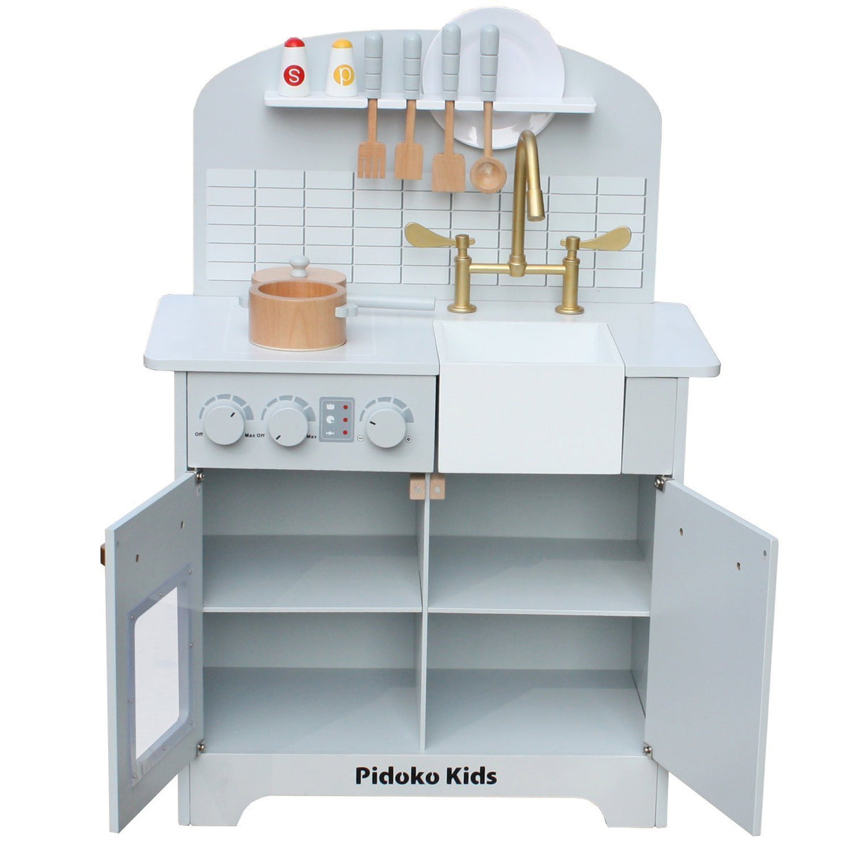 Grey Toy Kitchen Set with Accessories, Gray Play Kitchen – Pidoko Kids
