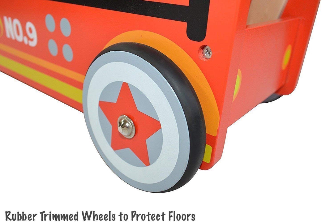 Ride On Fire Truck - Wooden Push and Pull Walker Cart - Pidoko Kids